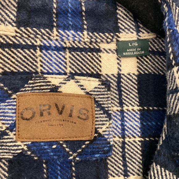 Orvis | Shirts | Orvis Mens Size L Blue White Plaid Heavyweight Flannel ...